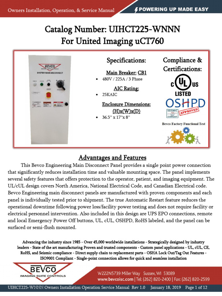 UIHCT225-WNNN Owners Installation Operation Service Manual Rev 1.0 ...