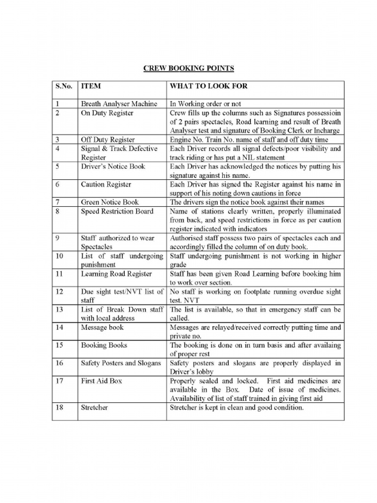 1500106209062-Crew Booking Lobby - Checklist | PDF