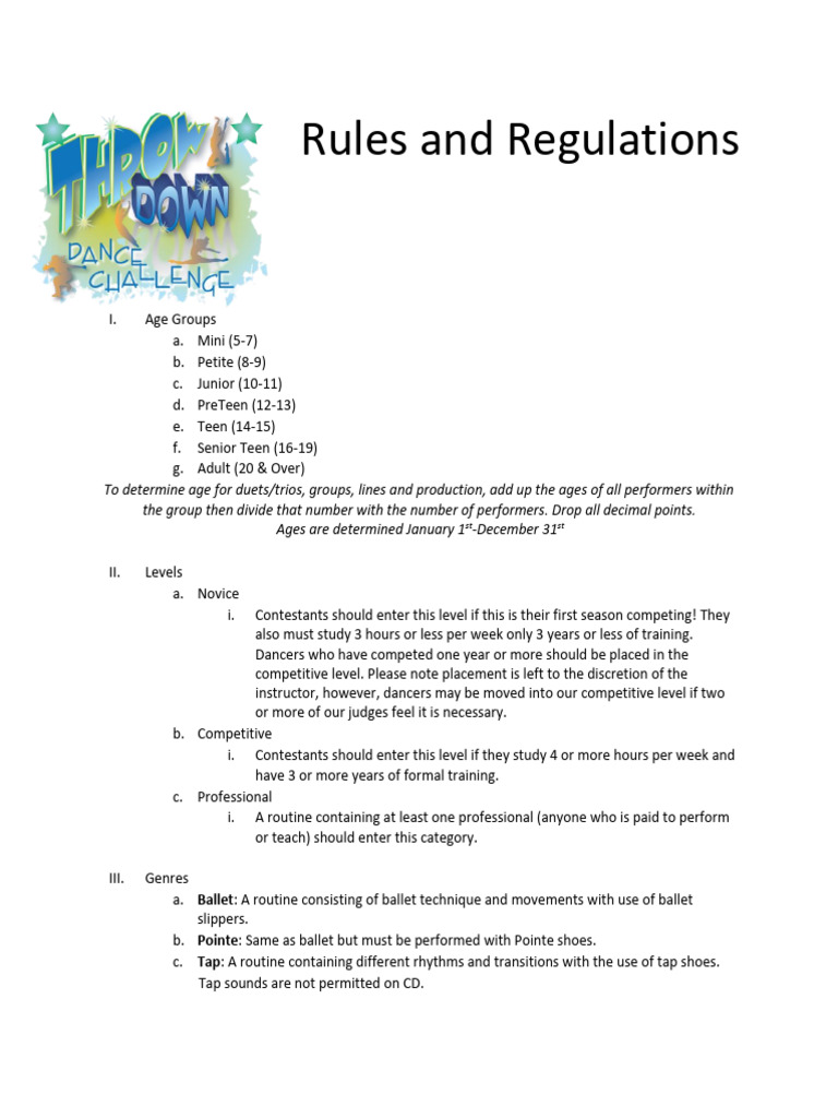 Rules & Regulations | PDF | Dances | Entertainment