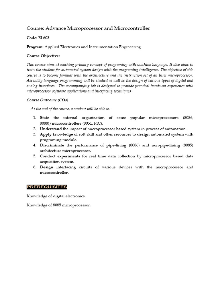 CO Adv Microprocessor UM | PDF | Microcontroller | Microprocessor