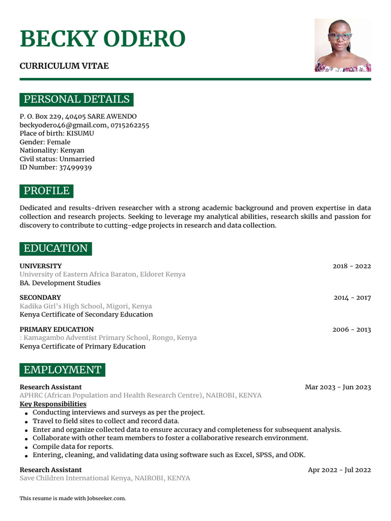 Resume Becky Odero-2 | PDF | Quantitative Research | Kenya