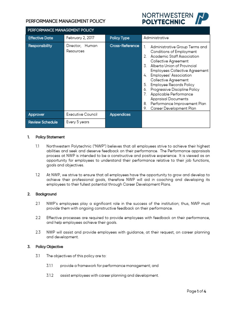 Performance Management Policy | PDF | Performance Appraisal | Employment
