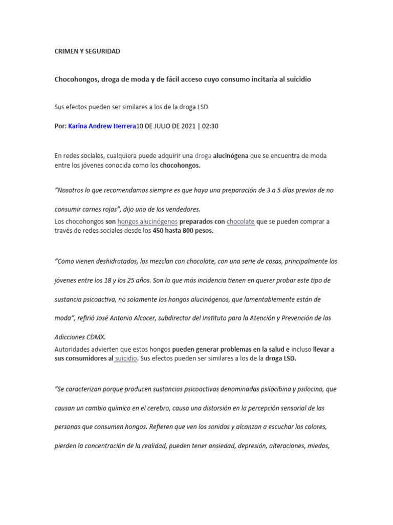 Chocohongos | PDF | Psilocibina | Drogas psicodélicas
