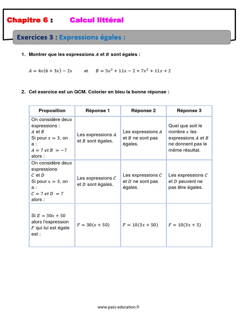 Égalité d'expressions mathématiques | PDF | Échecs | Mathématiques