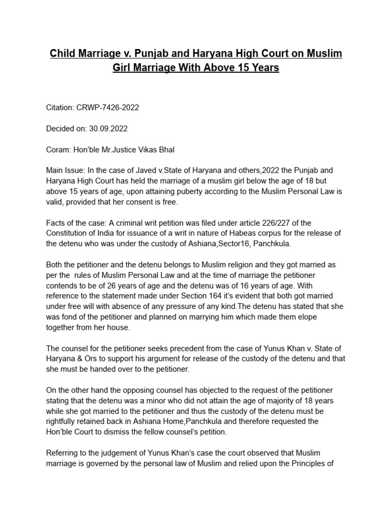 Child Marriage | PDF | Coram Nobis | Legal Documents