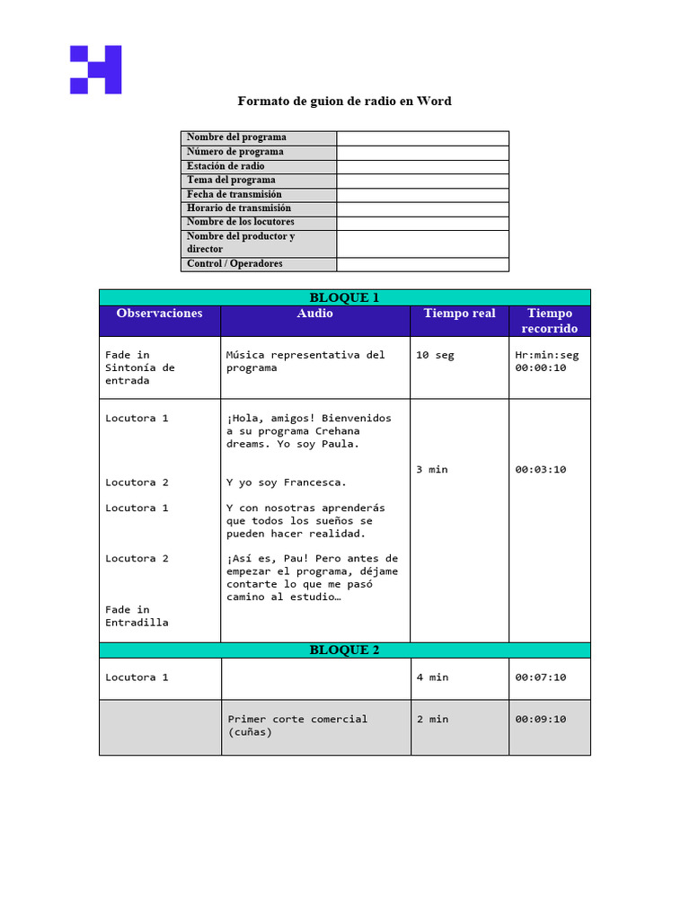 Formato Guion Radio Word | PDF