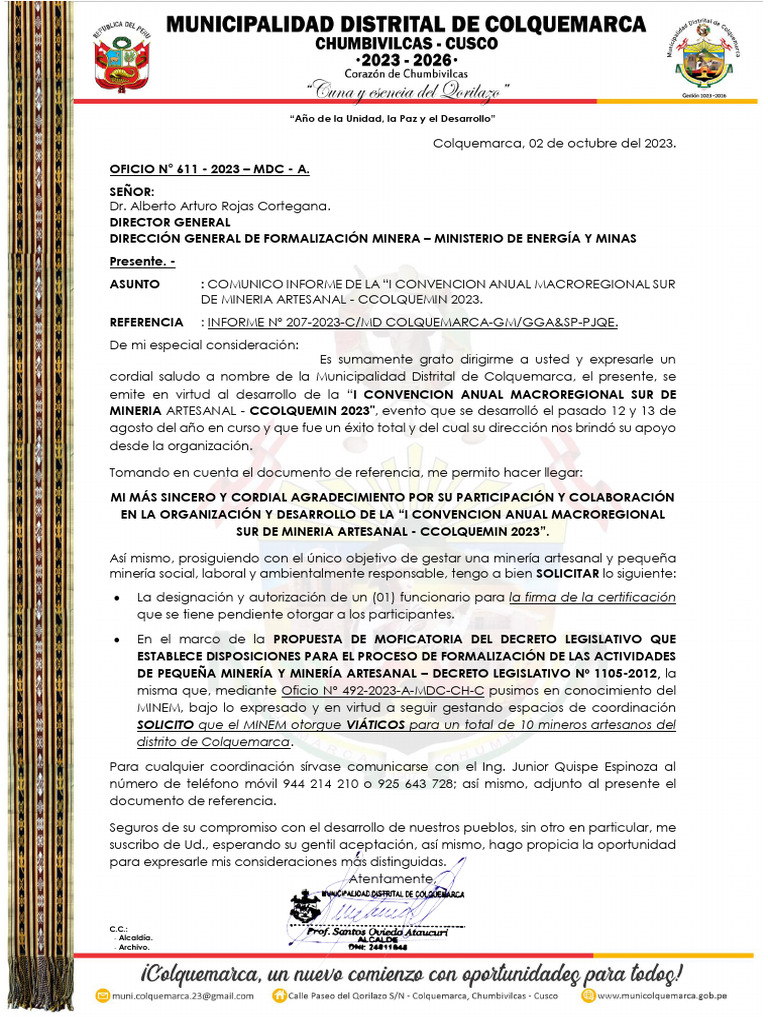 OFICIO #611 - Resultados CCOQLUEMIN DGFM | PDF | Derecho