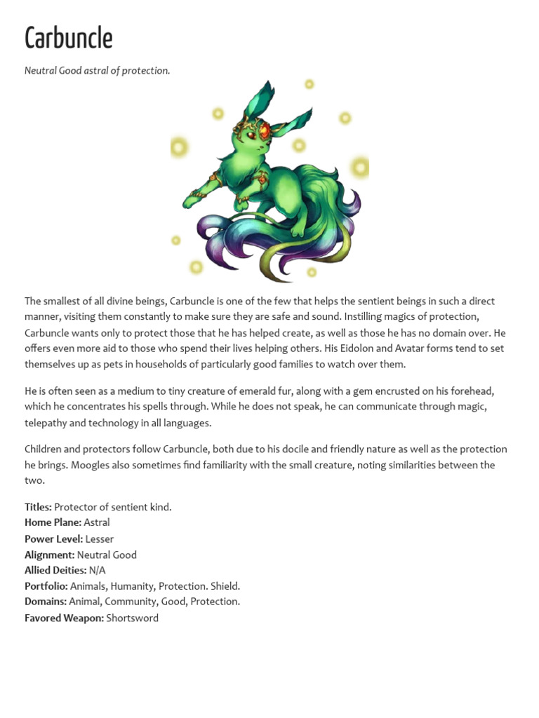 Carbuncle - Final Fantasy d20 | PDF