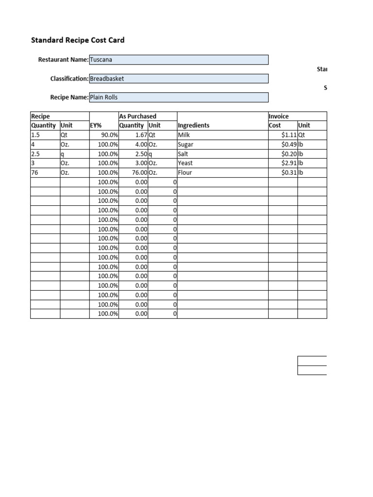 Project Cost Cards F20 | PDF | Italian Cuisine | Cakes