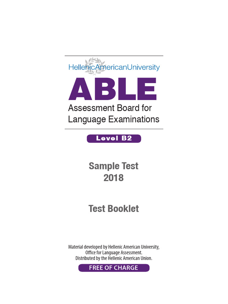 Able-B2 Sample-Test 2018 | PDF | Multiple Choice | Grammatical Tense