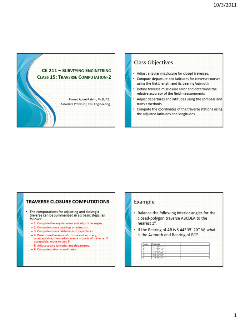 Class 15 Traverse Computation 2 | PDF | Angle | Latitude