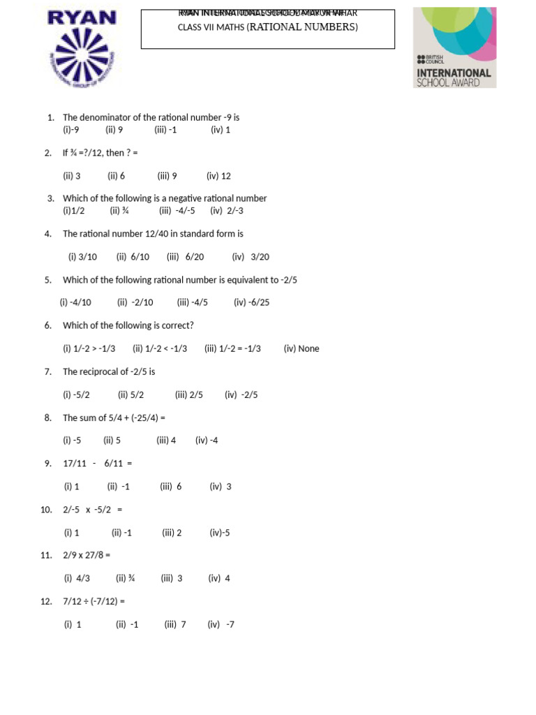 Class 7 Rational Number-1 - Ic860844 | PDF