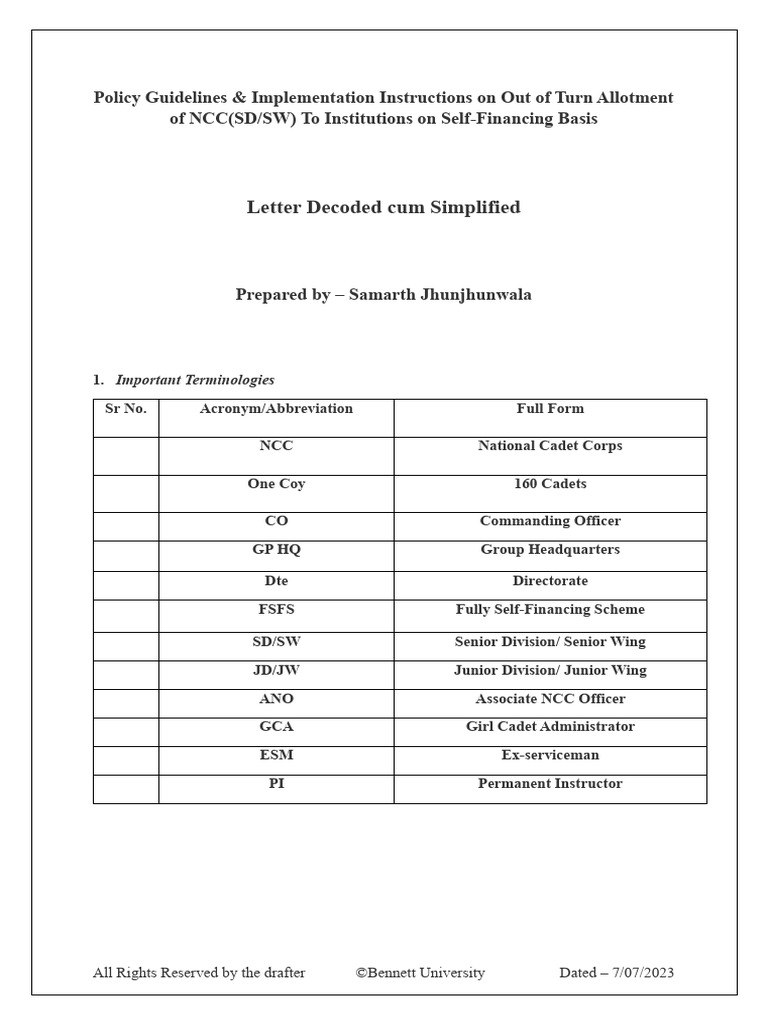 Policy Guidelines For NCC - Simplified | PDF | Military | Military ...