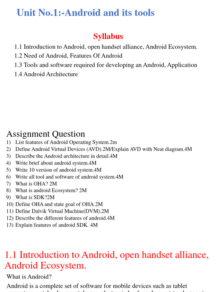 Unit No.1 | PDF | Android (Operating System) | Application Software