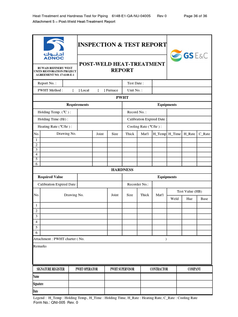 6148-E1-QA-NU-04005 - R0 - Attachment - QNI-005 - PWHT Report | PDF