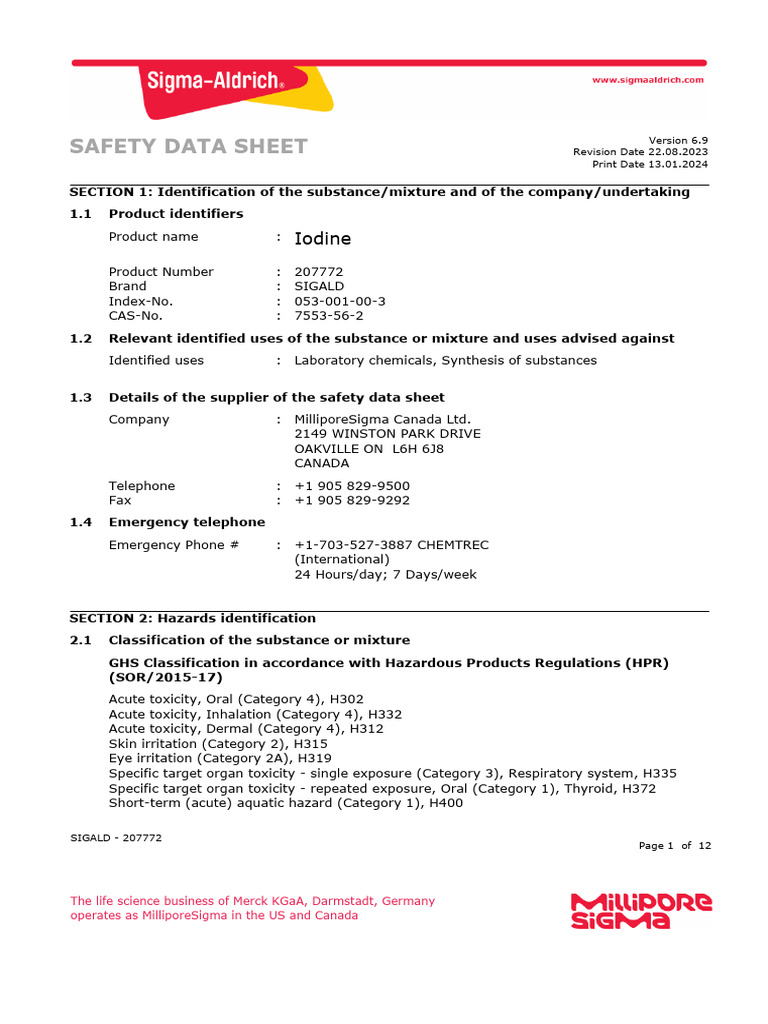 Sds For Iodine | PDF | Toxicity | Workplace