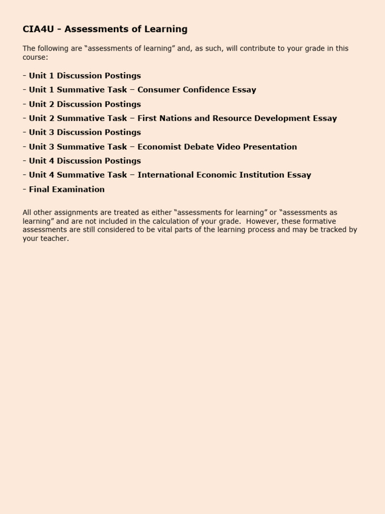 CIA4U - Assessments of Learning | PDF