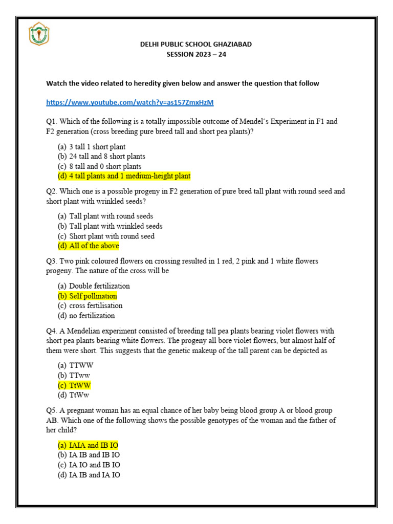 Bio - 10 - Home Assignment - Answer Key - 5.1.24 | PDF | Dominance ...