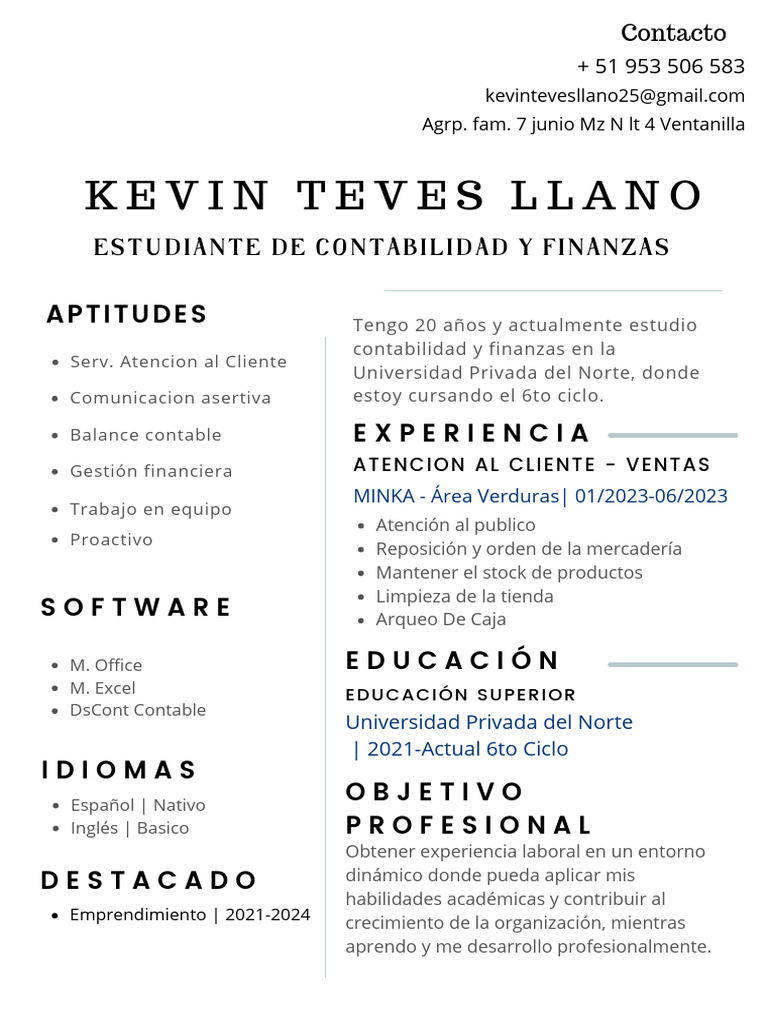 A4 Kevin Teves Llano CV | PDF | Crecimiento personal y profesional
