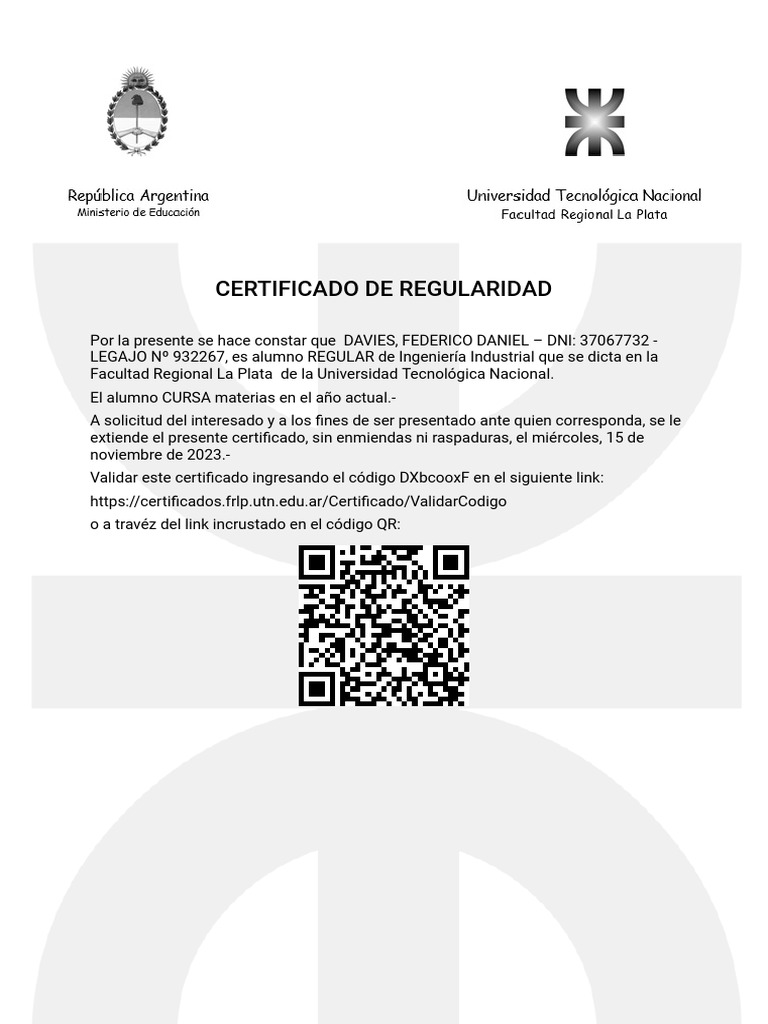 Certificado Alumno regular | PDF