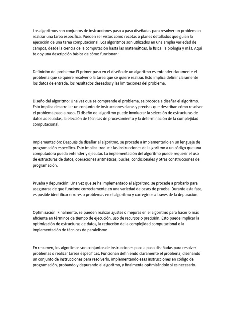 Los Algoritmos Son Conjuntos de Instrucciones Paso A Paso Diseñadas ...