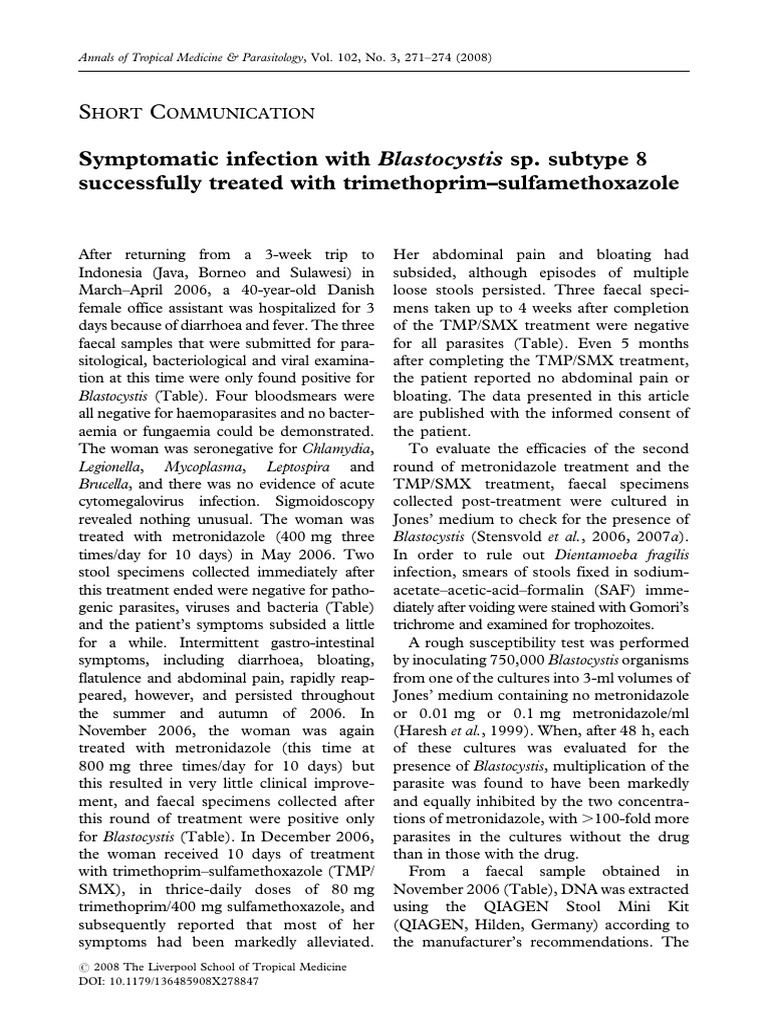 Blasto Treatment TMP SMX Journal | PDF | Medical Specialties | Clinical ...