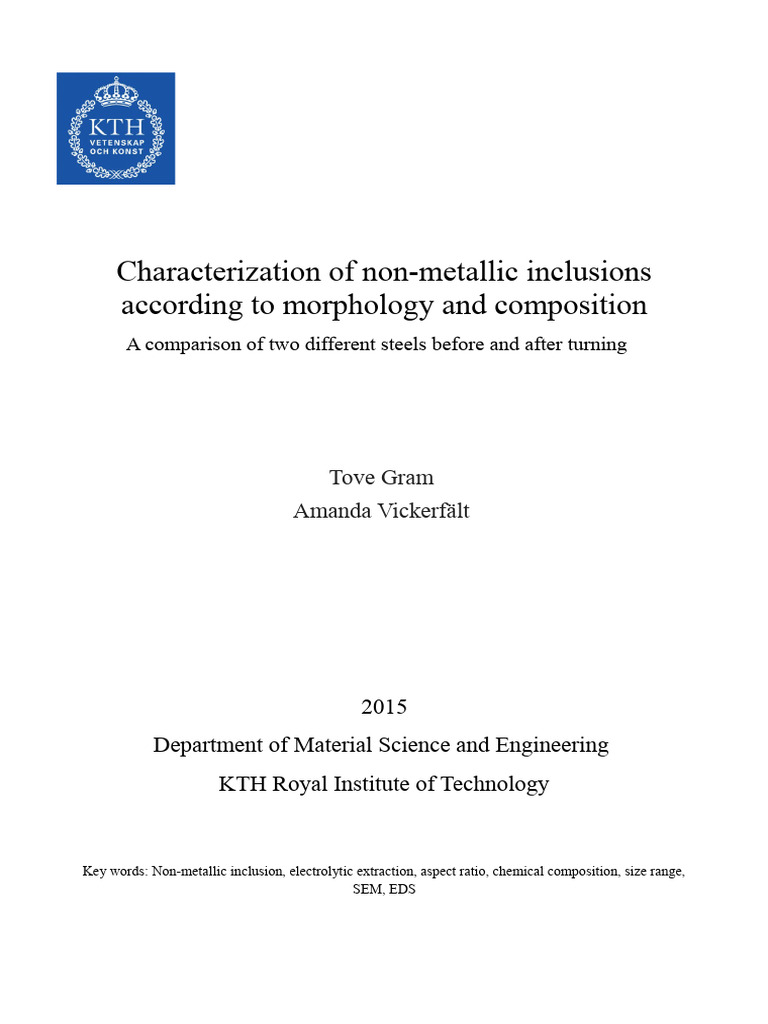 FULLTEXT01 - Characterization of Non-Metallic Inclusions | PDF