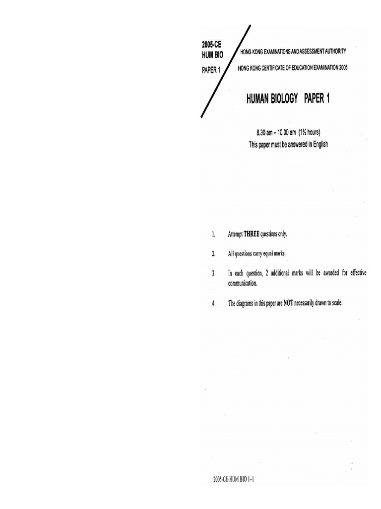 2005 Human Biology Paper 1 | PDF