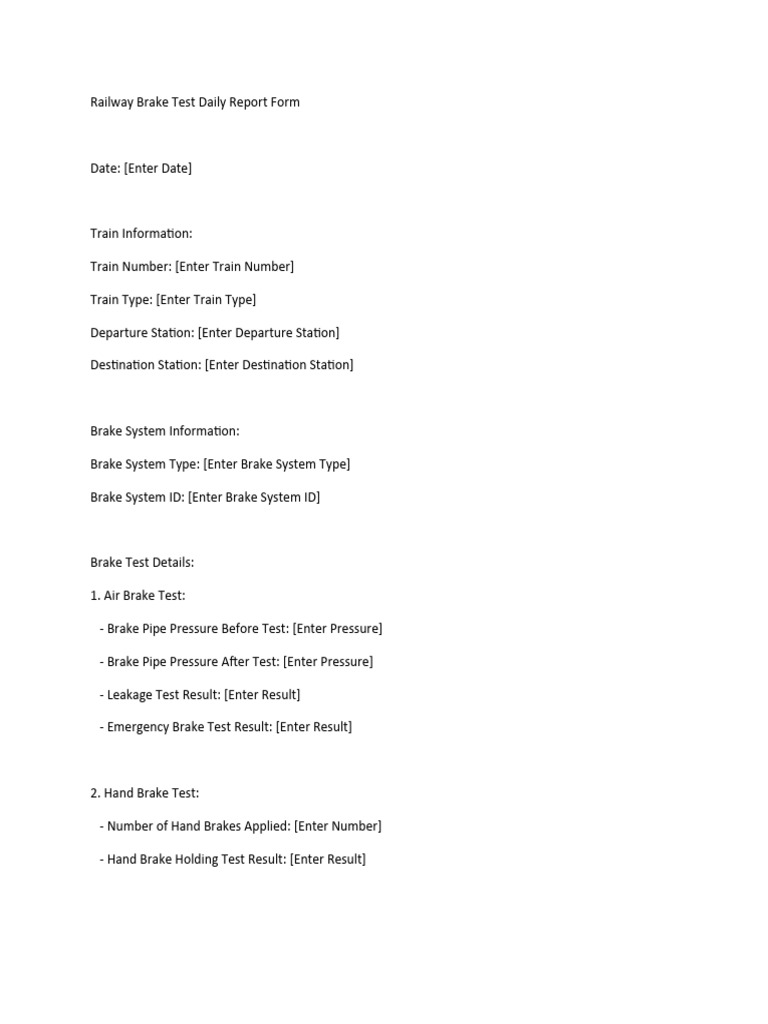 Railway Brake Test Report Form | PDF