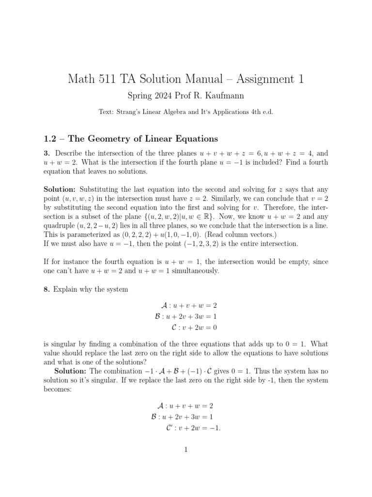 Linear Algebra - HW1-Solution | PDF | Equations | Matrix (Mathematics)