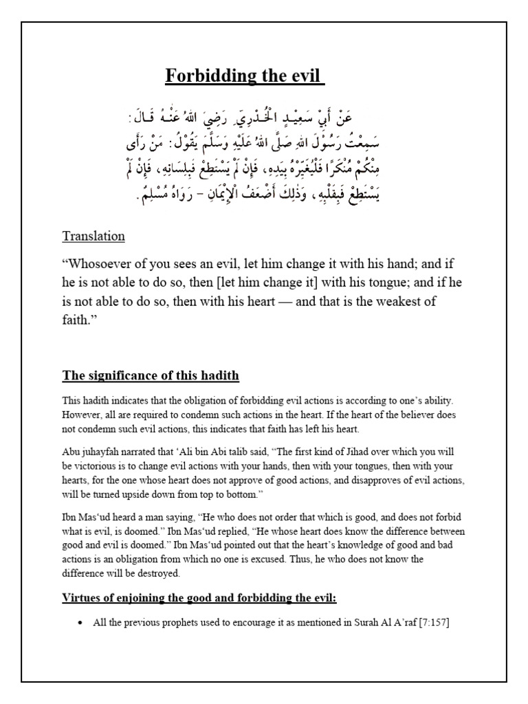 Forbidding The Evil | PDF | Hadith | Prophets And Messengers In Islam