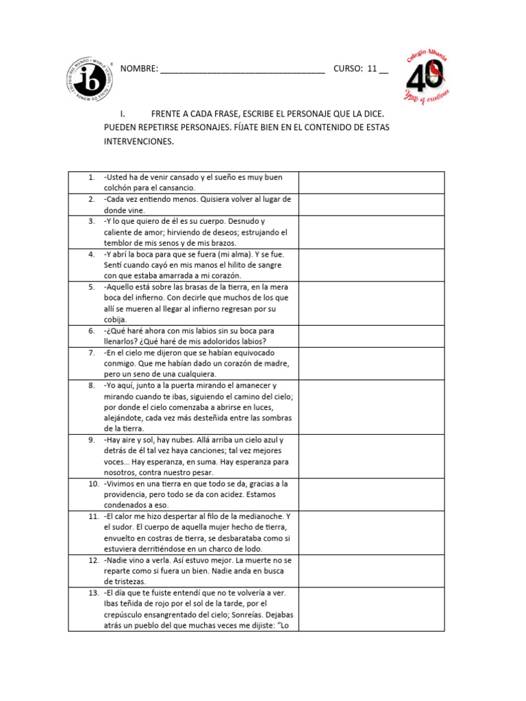 Pedro Páramo Quiz Frases | PDF