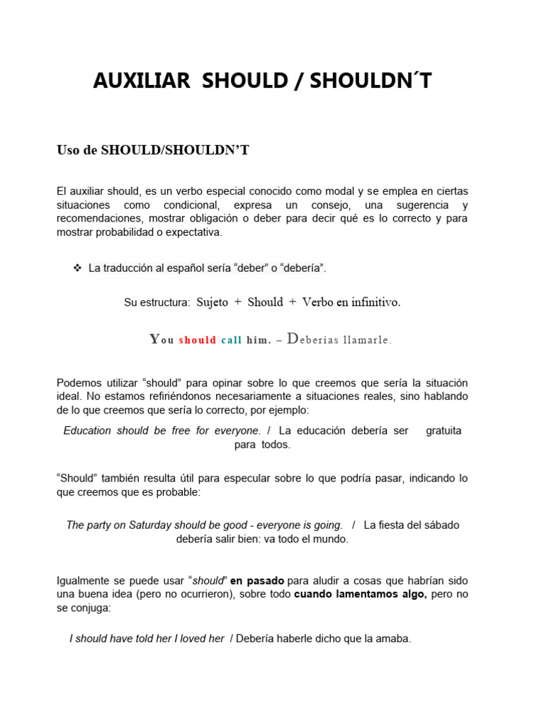 Auxiliar Should | PDF | Gramática | Tipología Lingüística