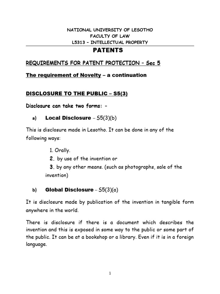 L5313 Requirements For Patent Protection Sec 5 November 2023 | PDF | Prior Art | Novelty (Patent)