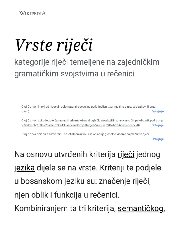 Vrste Riječi - Wikipedia | PDF