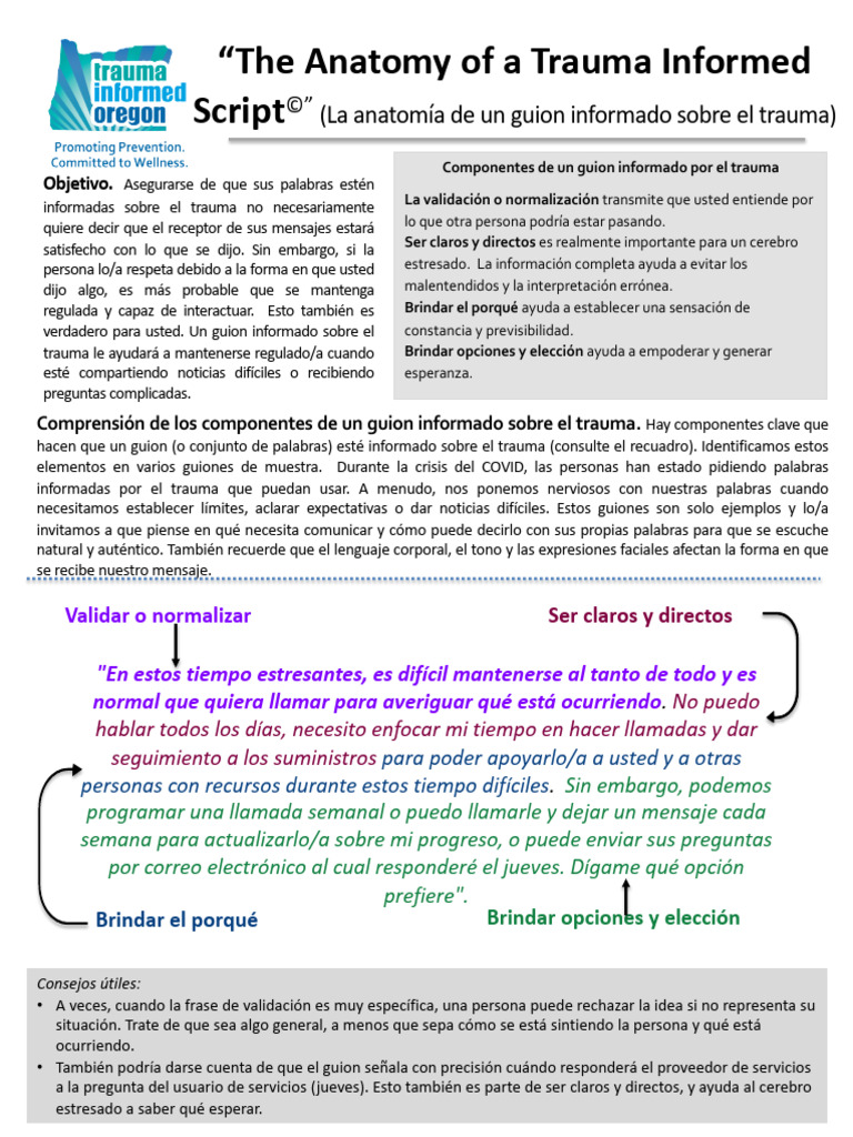 The Anatomy of A Trauma Informed Script Spanish | PDF | Trauma ...