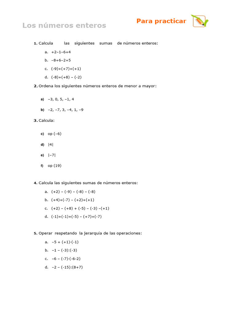 Ficha Números Enteros 1º ESO (Alex) | PDF