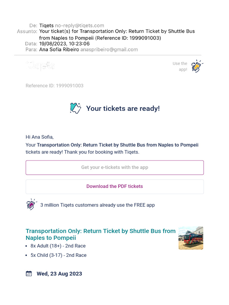 Your Ticket(s) For Transportation Only Return Ticket by Shuttle Bus ...