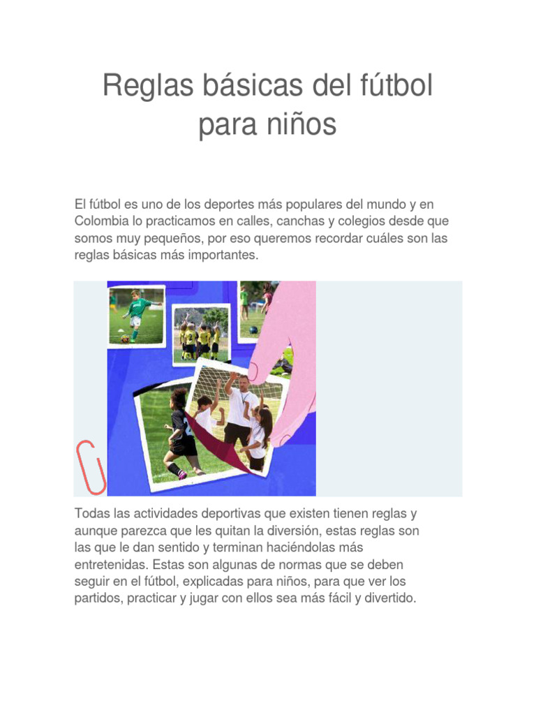 Reglas Básicas Del Fútbol para Niños | PDF | Asociación de Futbol ...