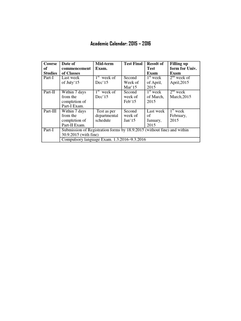 Academic Calendar 2015-16 | PDF