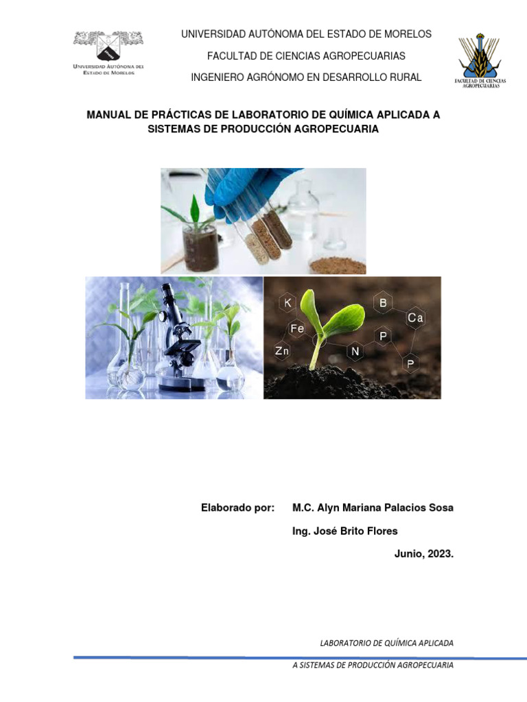 MANUAL DE PRÁCTICAS DE LABORATORIO DE QUÍMICA APLICADA A SISTEMAS DE PRODUCCIÓN AGROPECUARIA ...