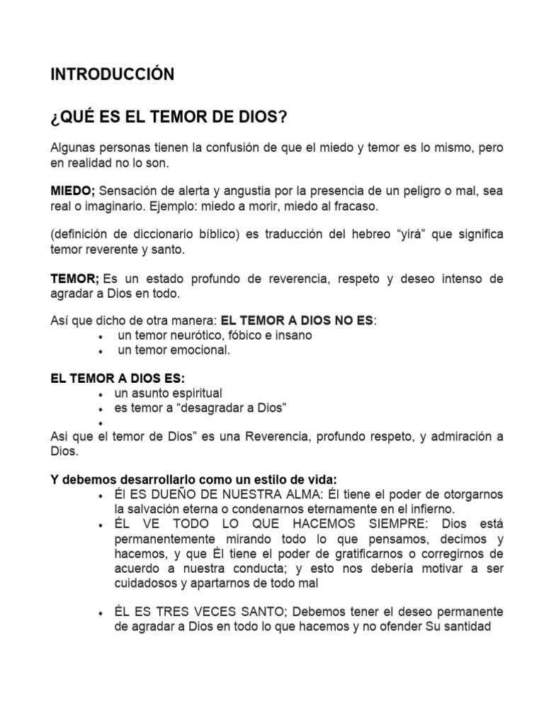 INTRODUCCIÓN | PDF | Temor | Dios