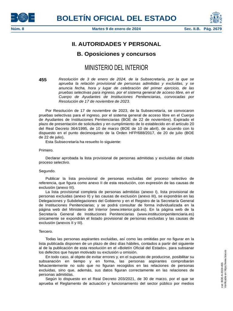 Boe A 2024 455 | Descargar gratis PDF | Gobierno de españa | Gobernancia