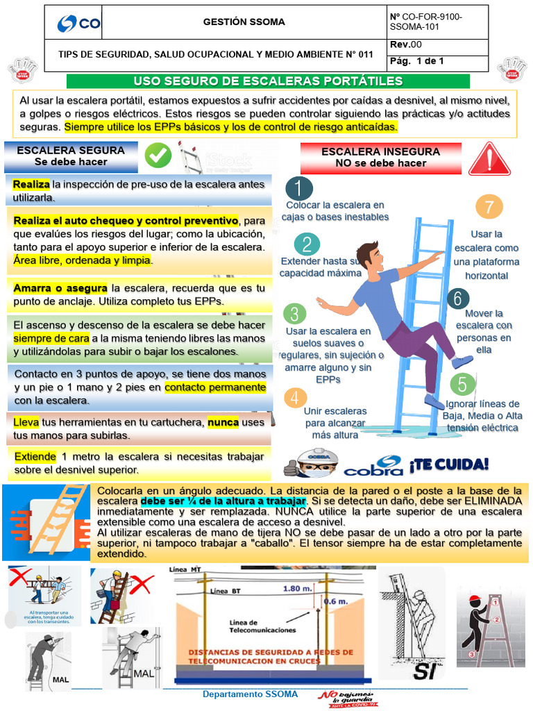 TIPS SSOMA #011 - Uso Seguro de Escaleras Portátiles | PDF | Escalera