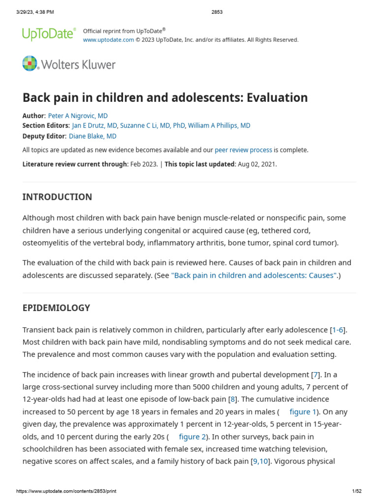 Back Pain in Children and Adolescents: Evaluation | PDF | Back Pain ...