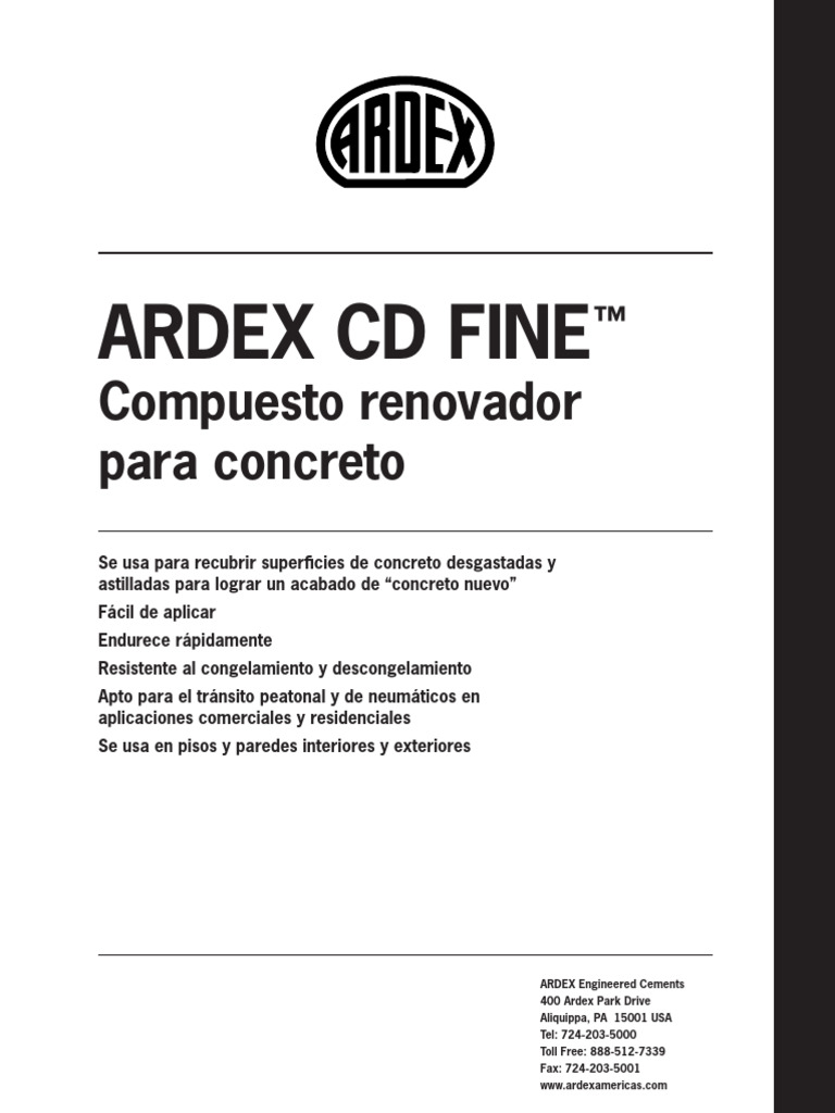Ardex CD Fine Datos Técnicos | PDF | Hormigón | Agua