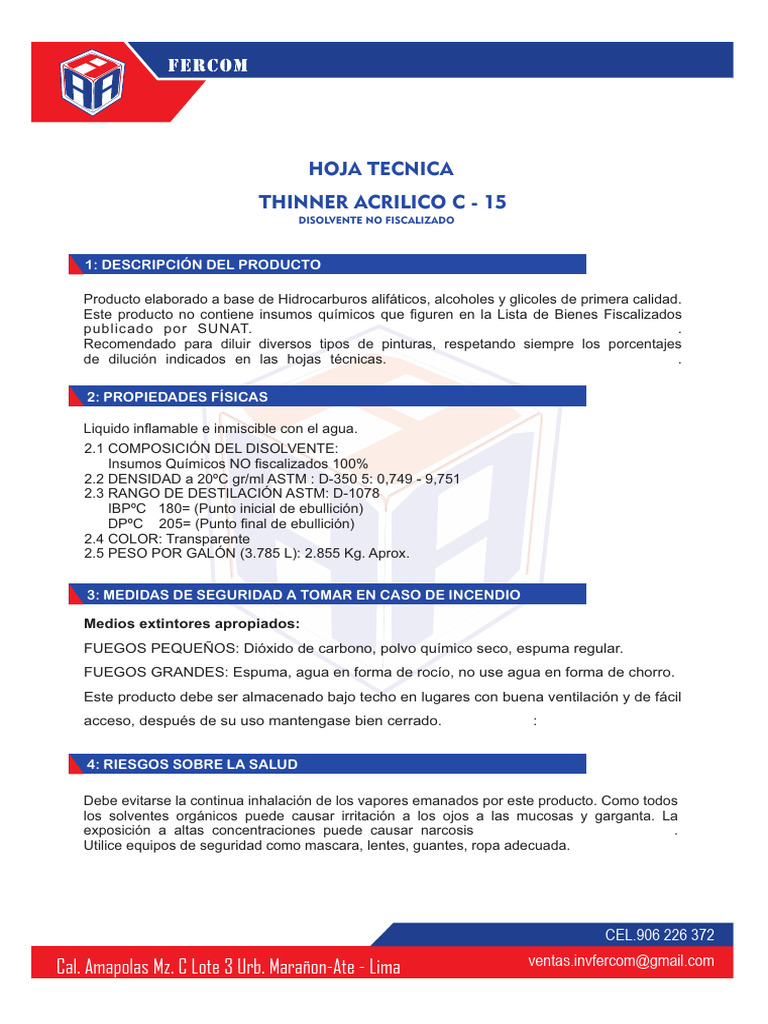 Thinner Acrílico C-15: Guía Técnica | PDF | Solvente | Materiales