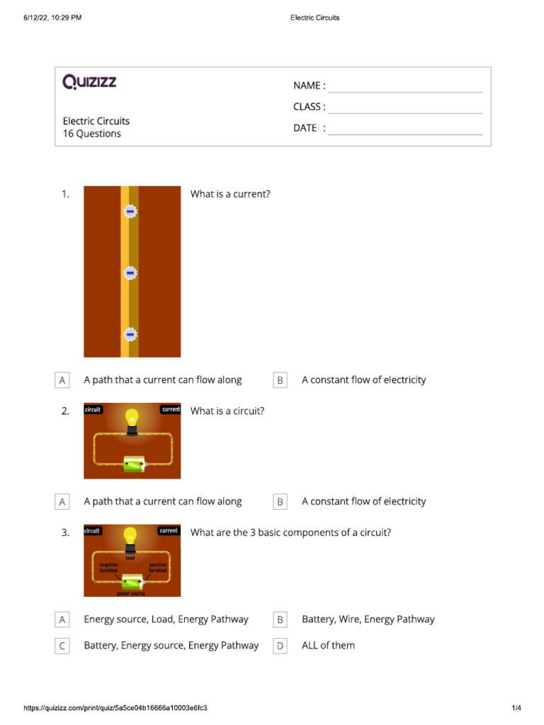 Quiz Electrical Circuit | PDF