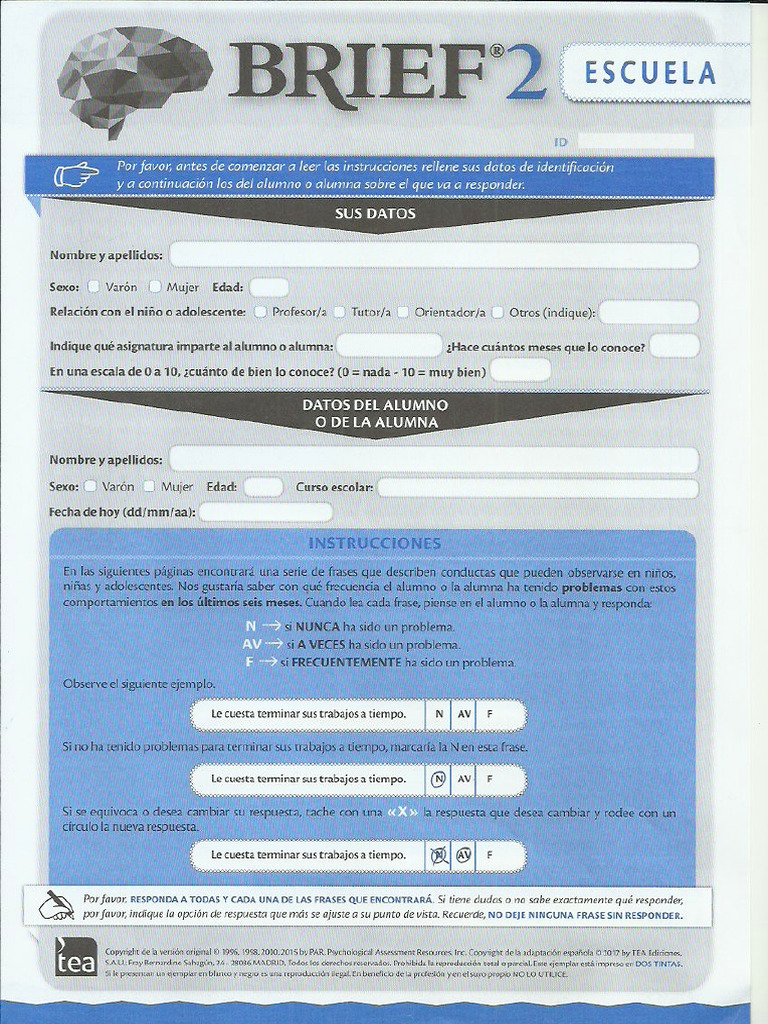 BRIEF-2 Cuestionario Escuela | PDF