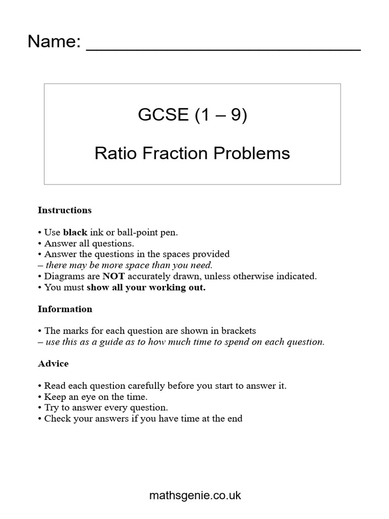 Ratio and Fraction Problem Set | PDF | Ratio